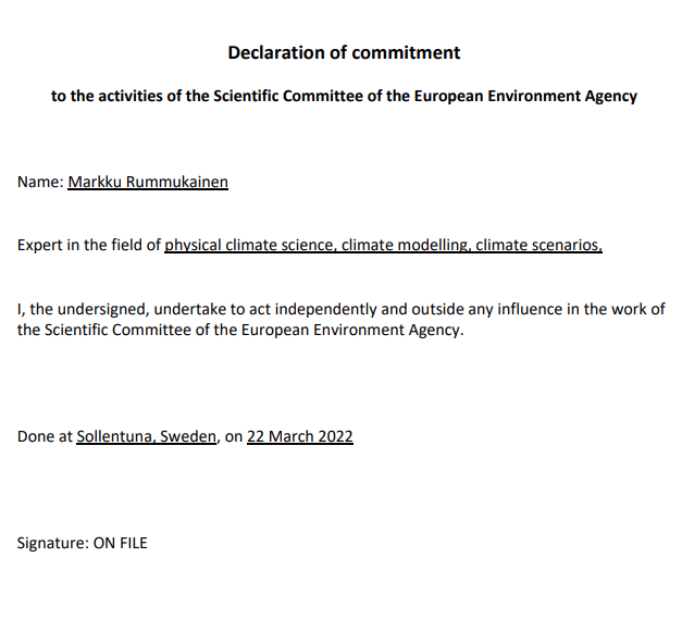 Annual Declaration of commitment - M. Rummukainen, 2022