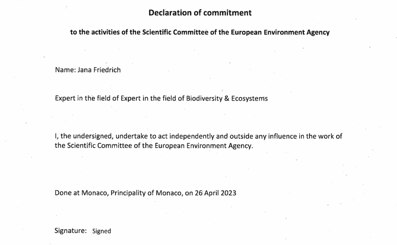 Annual Declaration of commitment J. Friedrich, 2023