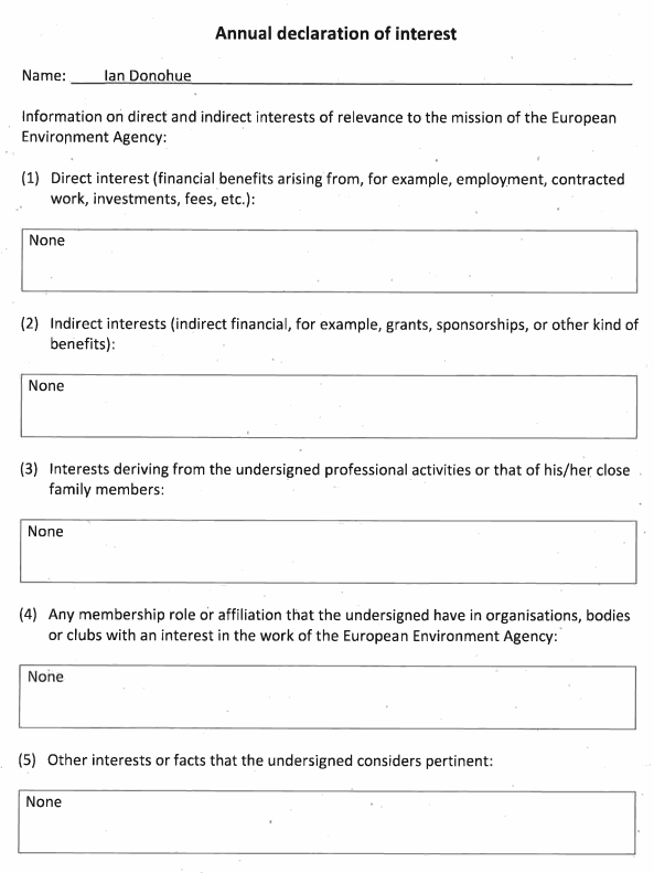 Annual declaration of interest I. Donohue, 2023