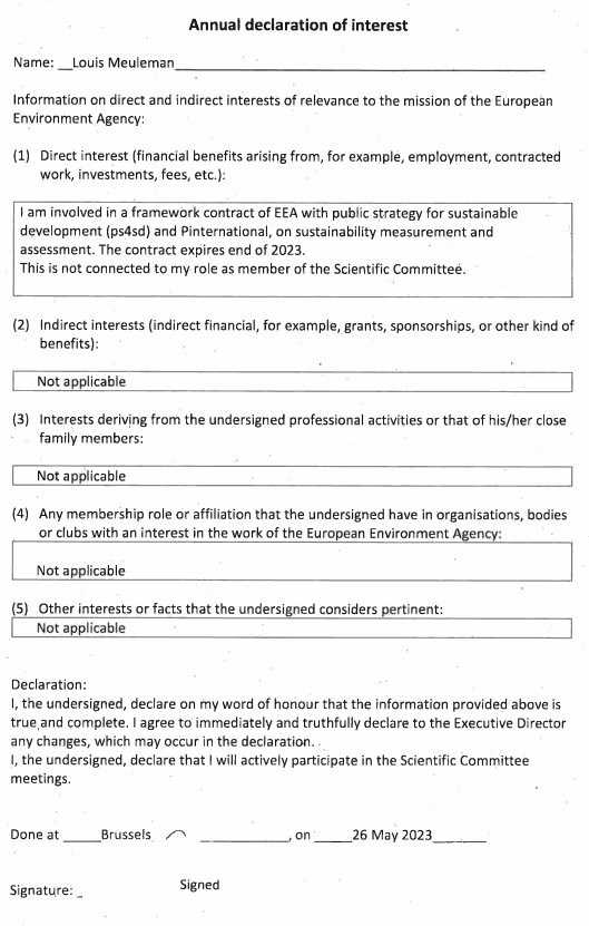 Annual declaration of interest Louis Meuleman, 2023